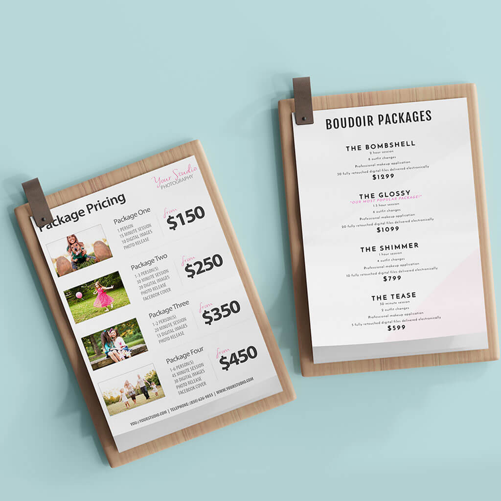 Photography Price List Examples