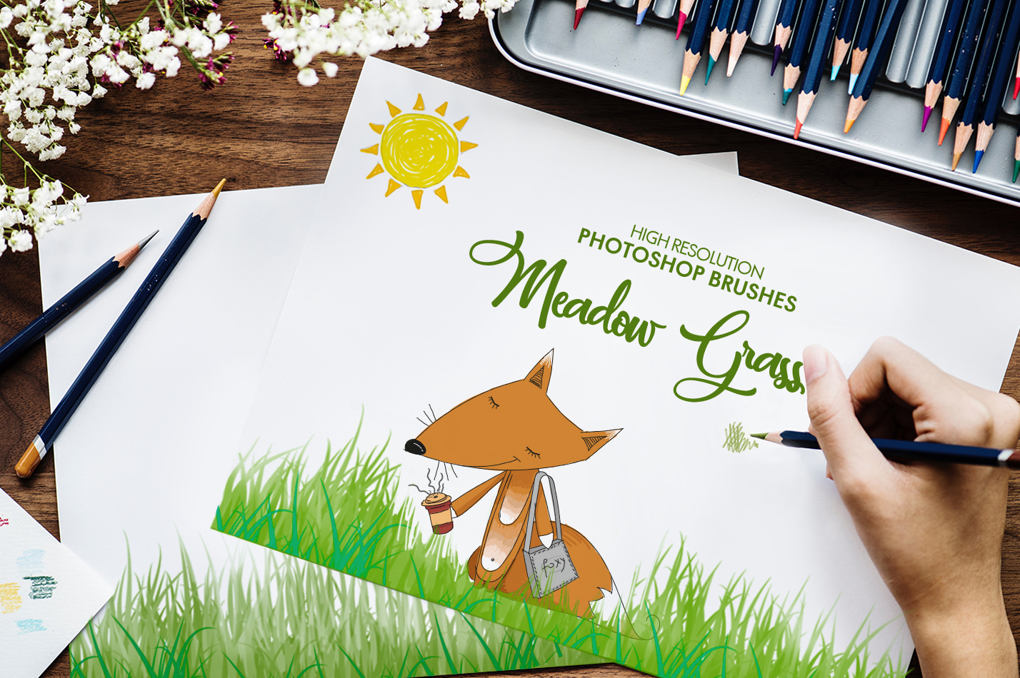 Meadow Grass Photoshop Brushes|30 Pro Grass Brushes Photoshop