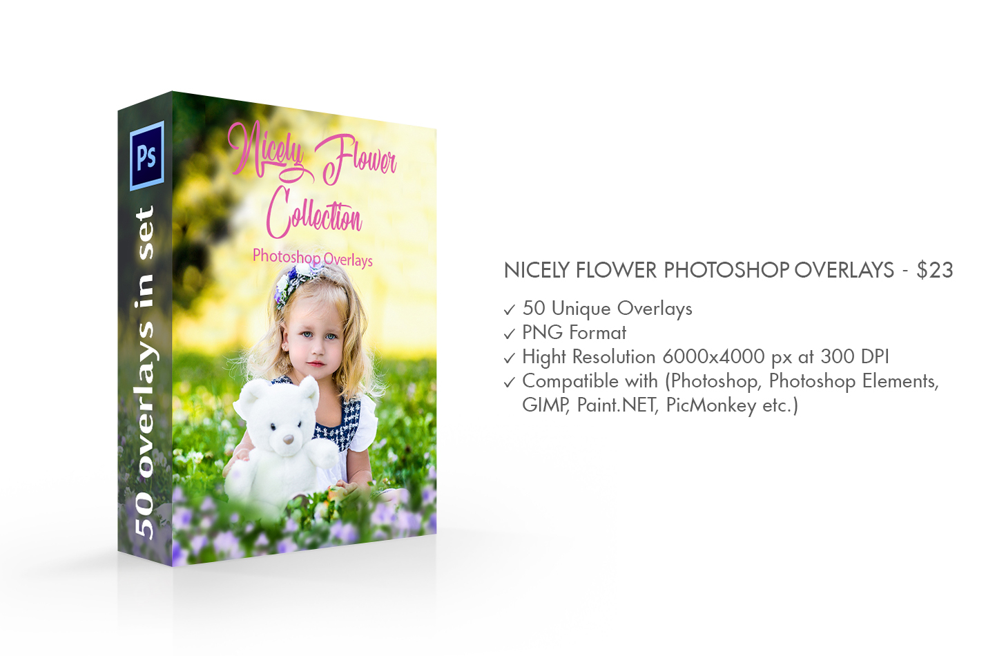 Nicely Flower Overlay Photoshop|50 Flower Overlays Photoshop in Set