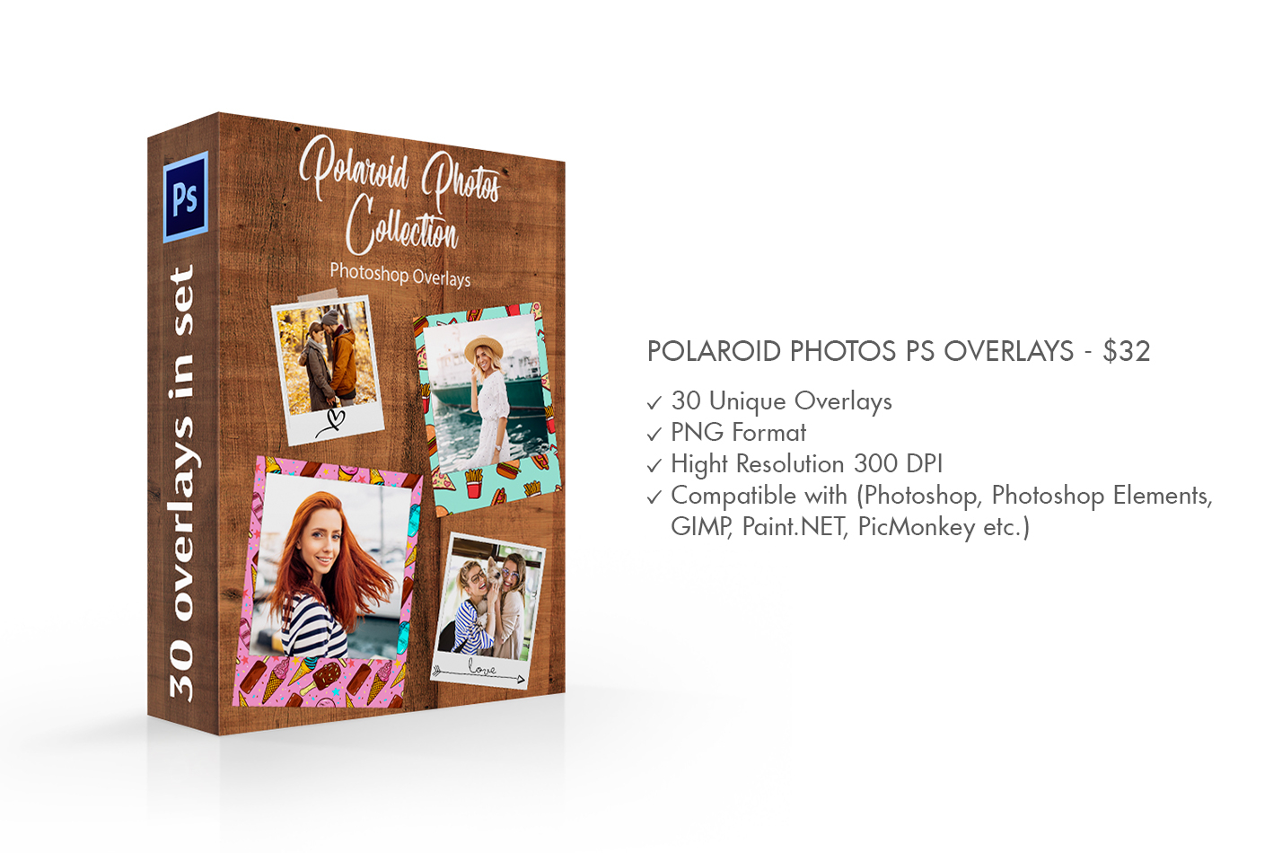Polaroid Photos Photoshop Overlays – 30 Polaroid Overlays in Png