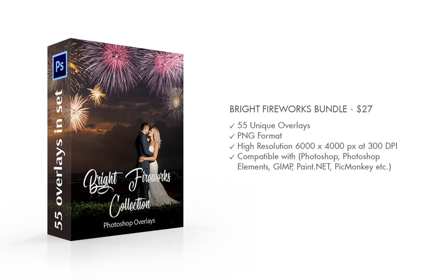 Bright Fireworks Photoshop Overlays – 55 Firework Overlays in one Set